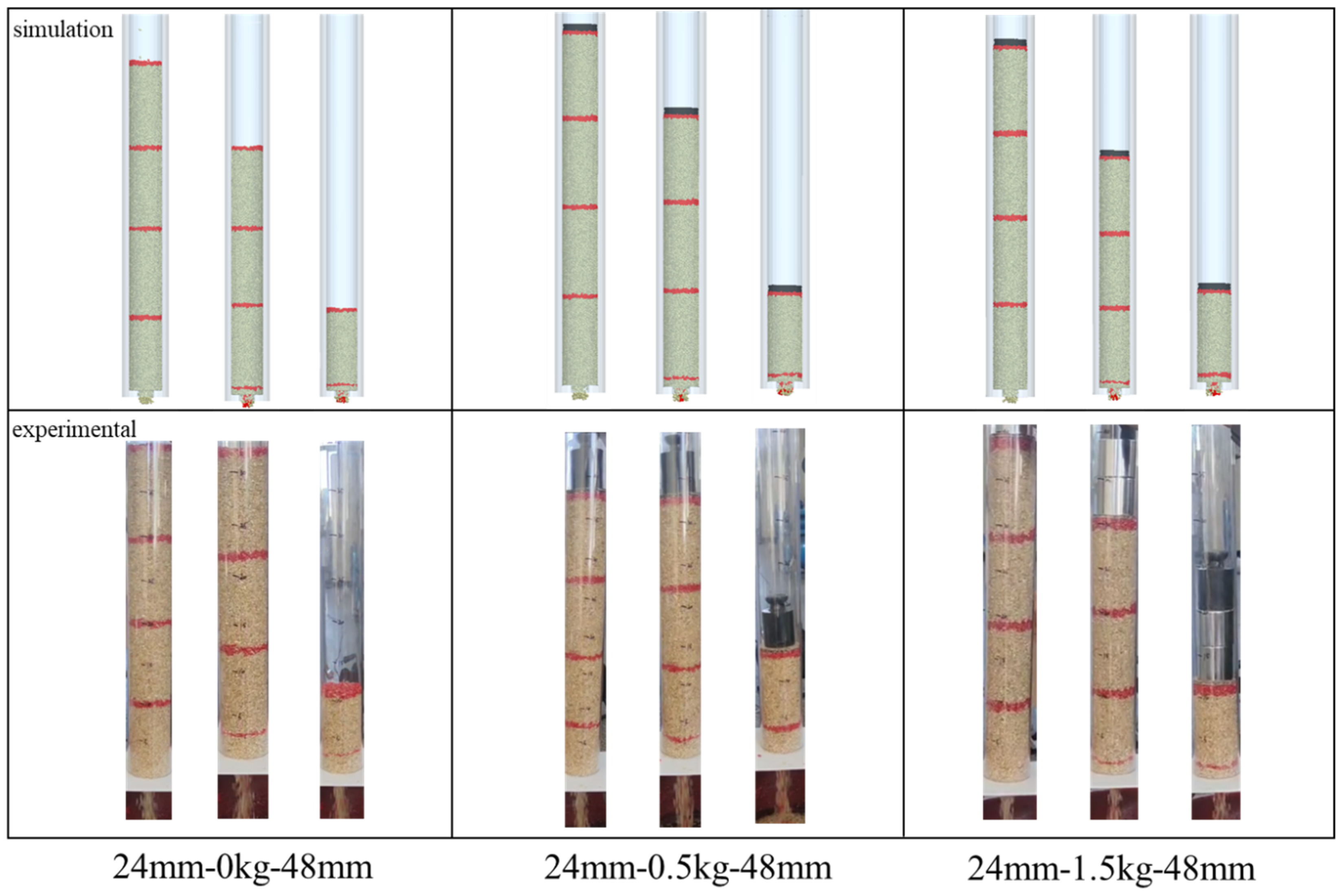 Discharge Dynamics Responses in Forced Granular Flow of Rice Particle Beds