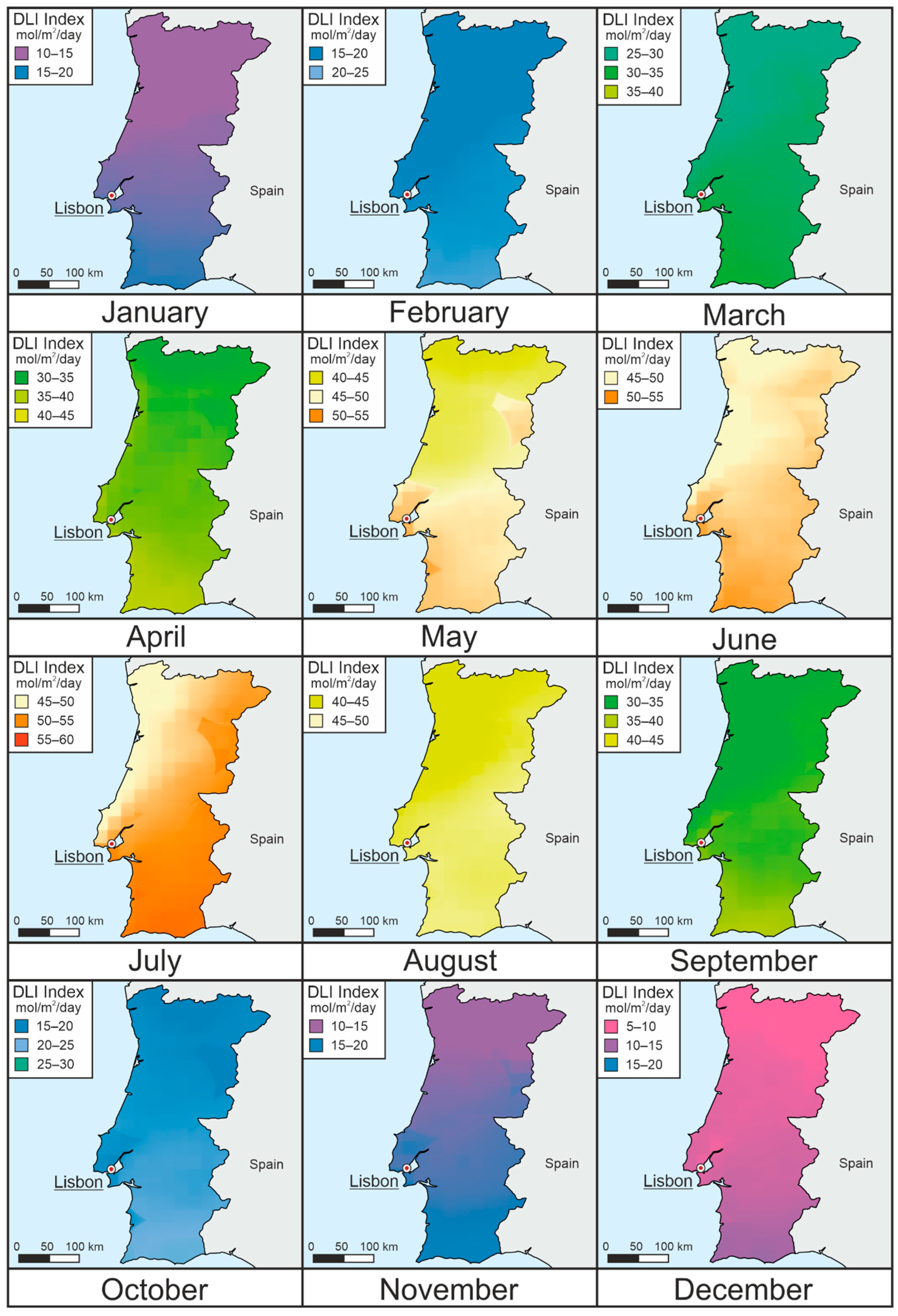Agricultural Lighting Strategies in Portugal: Insights from DLI Mapping