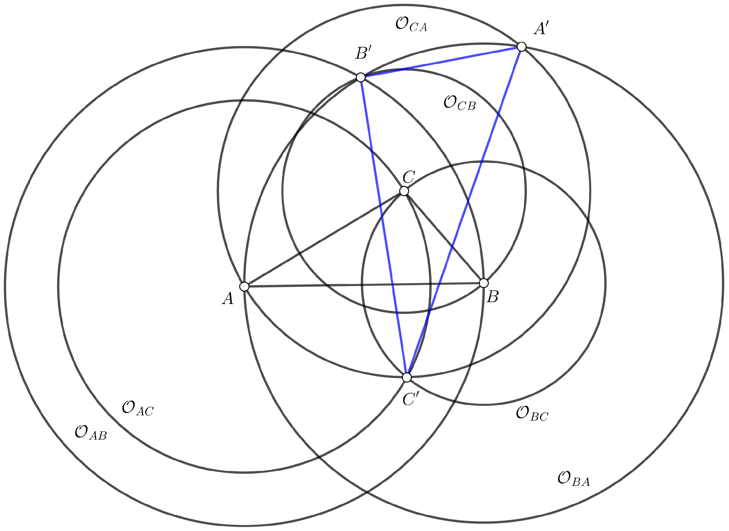 Circles with Centers at Vertices of Triangles in Barycentric Coordinates